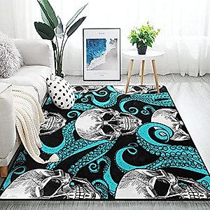 ALAZA Blue Octopus Kraken Sugar Skull Area Rug Rugs for Living Room Bedroom 7' x 5'