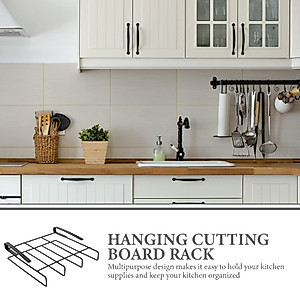 Hemoton hanging chopping board rack kitchen storage organizer under cabinet cutting board holder shelves brackets metal shelf kitchen mug holder Stainless steel kitchen utensils pot cover