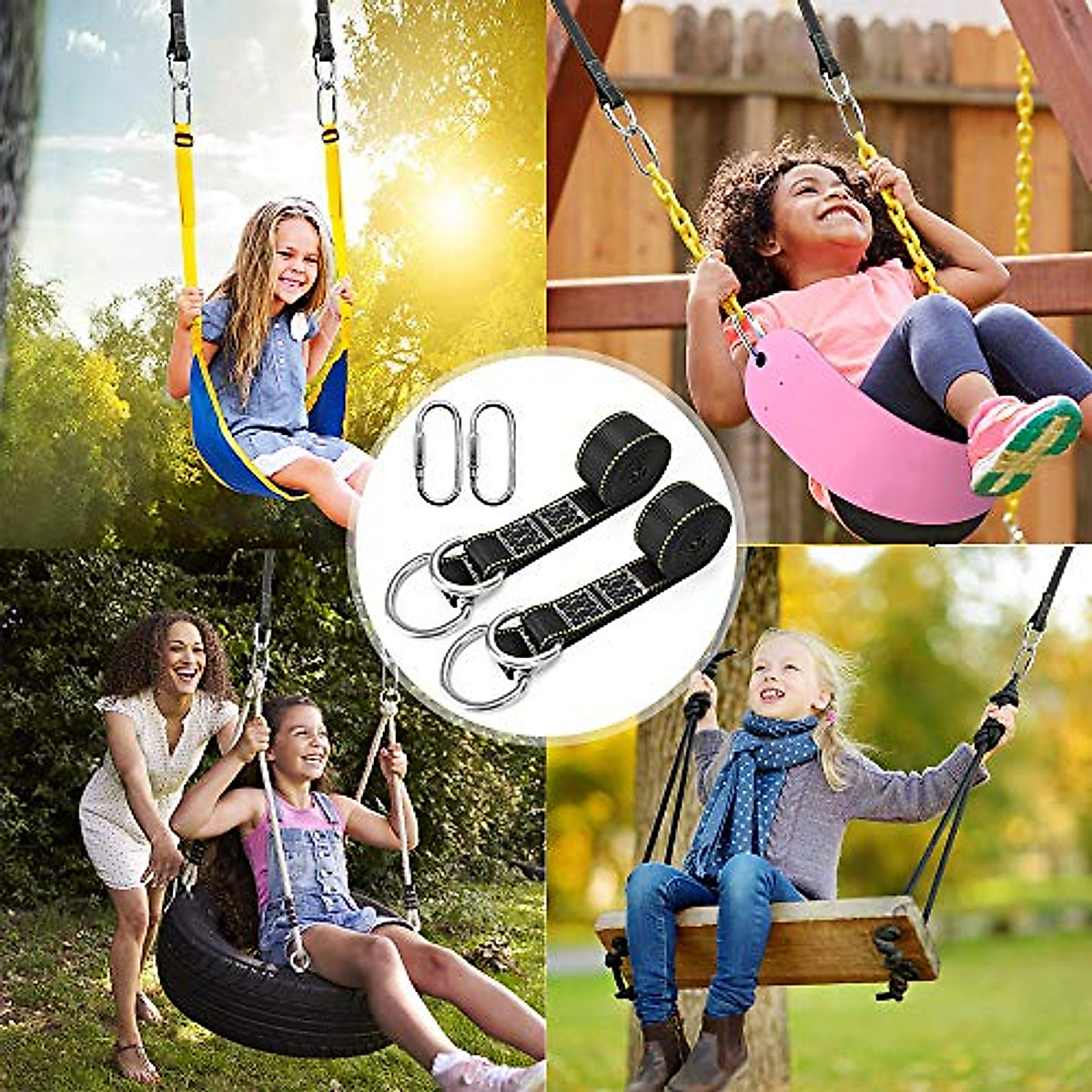 PACEARTH 10ft Tree Swing Straps Hanging Kit, Holds Max 2425lbs with Safer Lock Carabiners, Easy Fast Installation for Tire and Saucer Swings, Camping Hammock Accessories, Tree Attachment Straps - 2Pcs