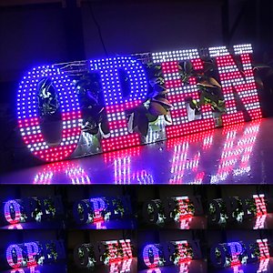 Flashing USA Flag Open Sign, 40"x14" Large Led Open Sign with 14 Scene Modes, Open Sign for Business with Hanging Installation, Ultra Bright Open Sign for Boutique, Stores, Bar, and More