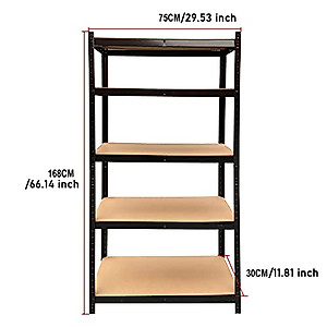 Viaka 5-tier Metal Shelving Unit Adjustable Garage Storage Utility Rack Heavy Duty Shelves Organization Multipurpose Shelf Warehouse Basement Kitchen Living Room Garage 66.14x29.53x11.81 inches, Black