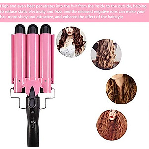 MODVICA 3 Barrel Curling Iron Wand 26mm Hair Waver Temperature Adjustable Ceramic Hair Curling Iron (Pink)