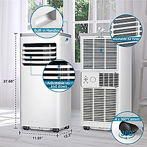 R.W.FLAME 10,000BTU Portable Air Conditioner for Room Up to 450 Sq.Ft,with Dehumidifier & Fan,Standing Air Conditioner for Room,Portable AC unit with Remote Control & Window Kit,LED Display