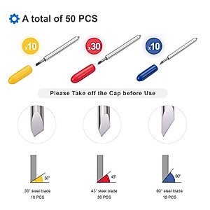 STREWEEK 50PCS Cutting Blades compatible for Cricut Explore Air/Air 2/Air 3/Maker 3, These Fine Point Blades Consist of 10PCS 30°Shallow Cutting Blades,30PCS 45° Standard Blades and 10PCS 60° Deep Cutting Blades
