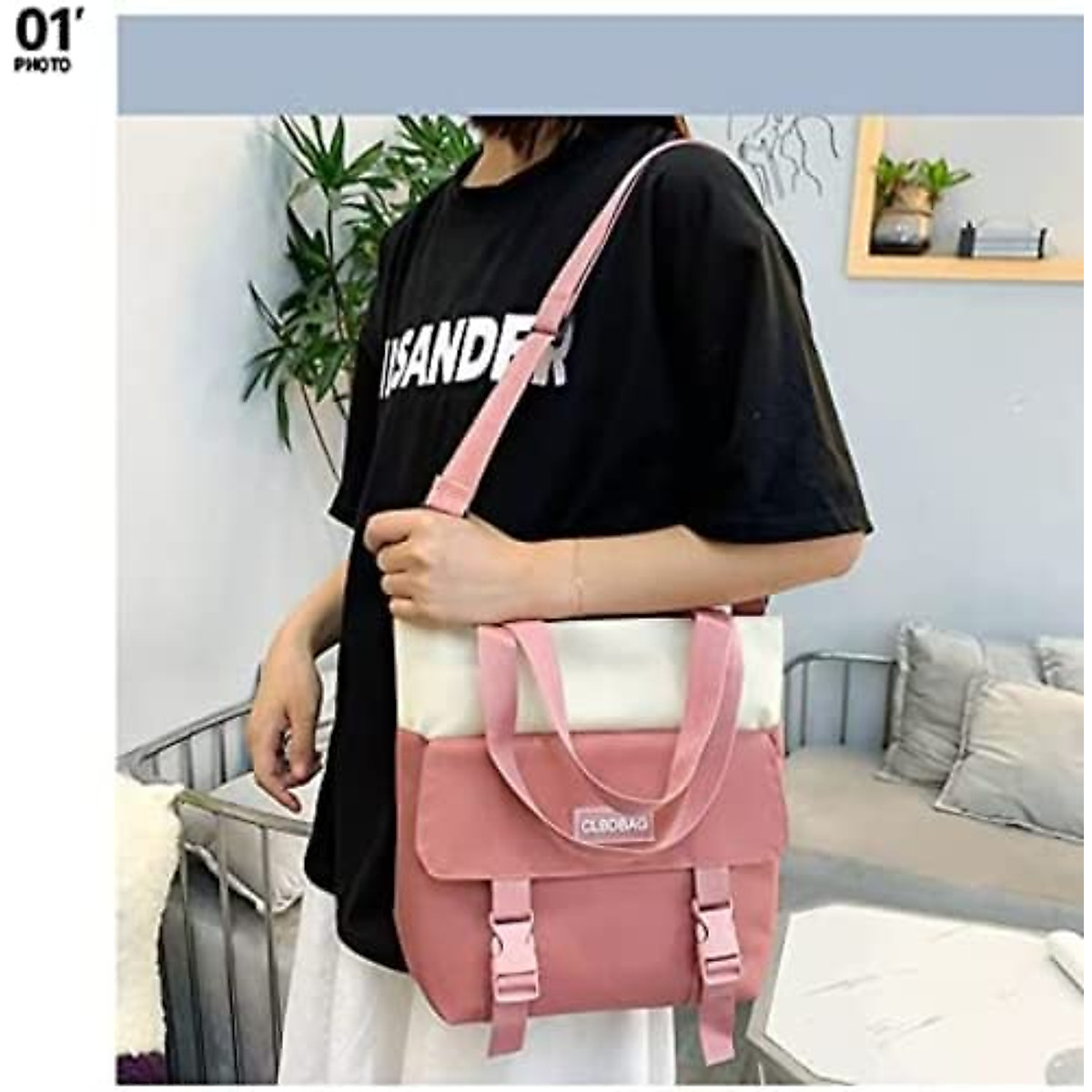 Kawaii Backpack Casual Bags Cute Aesthetic Backpacks with badge and pendant, shoulder bag, pencil case, handbag (Pink)