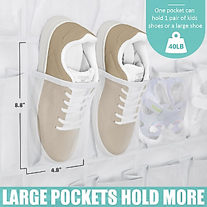 Tiblue Over The Door Shoe Organizer 35 Mesh Pockets Hanging Shoe Organizer Shoe Rack For Door Closet Entryway Bedroom Pantry Organizer - Shoe Holder Hanger For Sneakers, Women High Heeled Shoes White