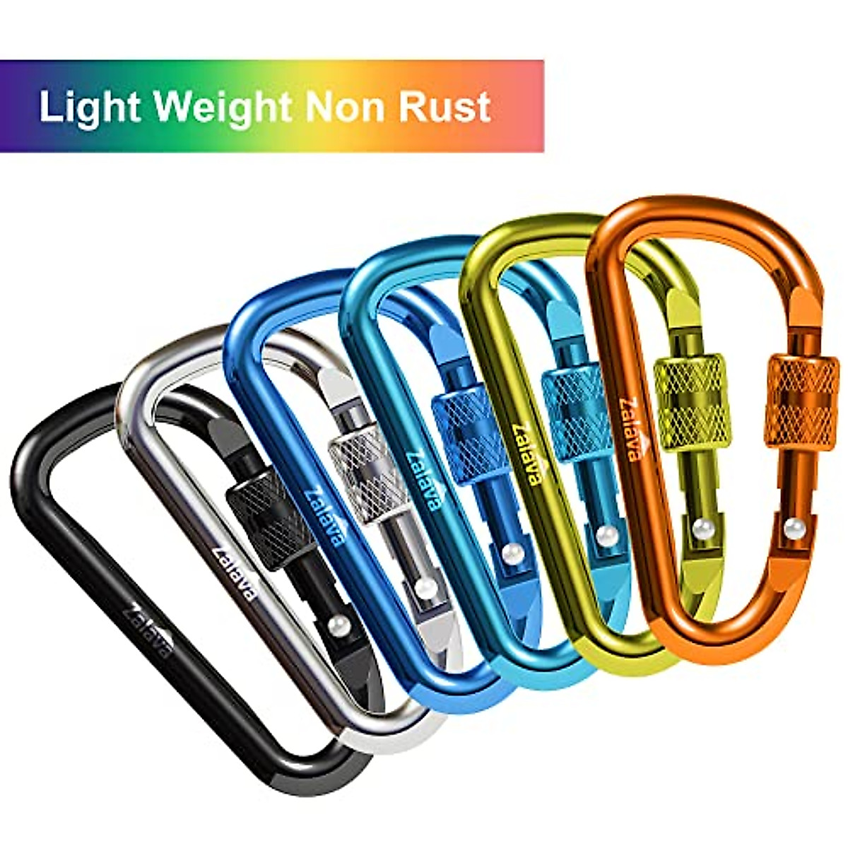 Zalava 6pcs 2”D-Clip Durable Locking Carabiner Keychain Clip,Keychain Clip Hook