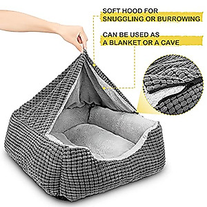 GASUR Dog Beds for Large Medium Small Dogs, Rectangle Cave Hooded Blanket Puppy Bed, Luxury Anti-Anxiety Orthopedic Cat Beds for Indoor Cats, Warmth and Machine Washable (35 inches, Grey)