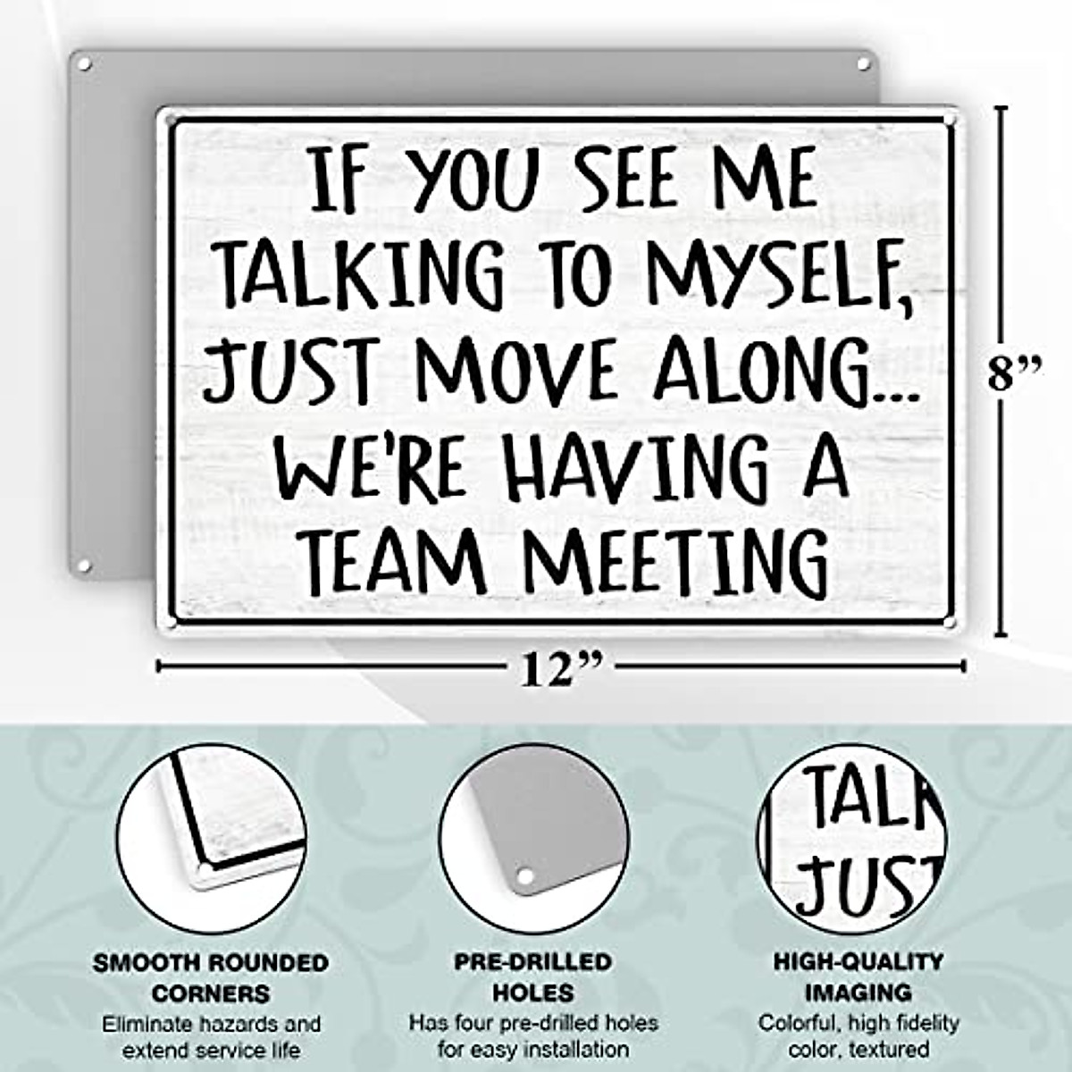Funny Office Decor Signs - If You See Me Talking To Myself We're Having A Team Meeting, Cubical Office Door Accessories Office Wall Decorations Aluminum Sign Women Gift