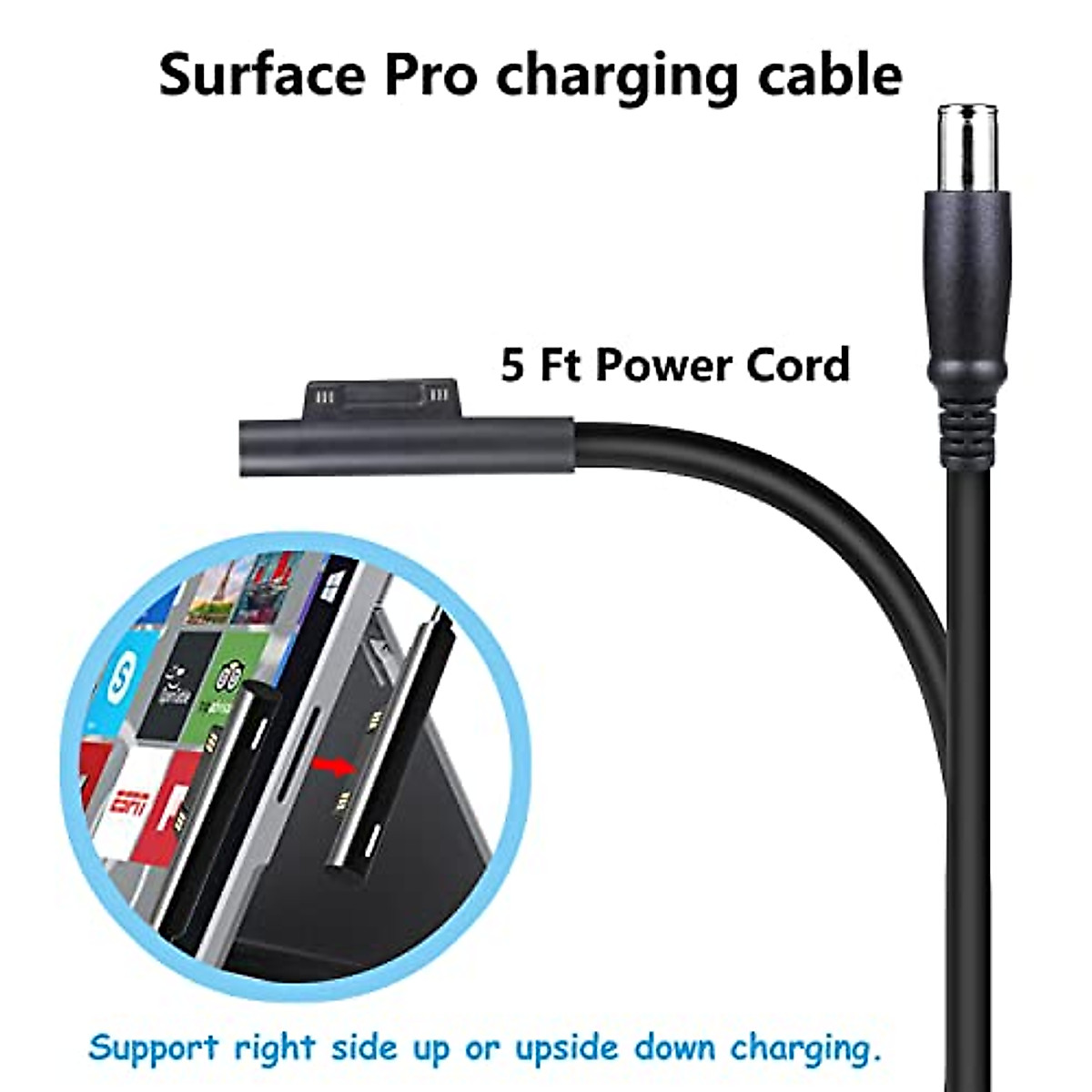 Surface Pro Car Charger Surface Laptop Car Charger, 36W 12V 2.58A Power Supply for Microsoft Surface Pro 3/4/5/6/Book/Go, Surface Laptop car Charger with USB 2.0 Port (5Ft Cord) Include Travel Case
