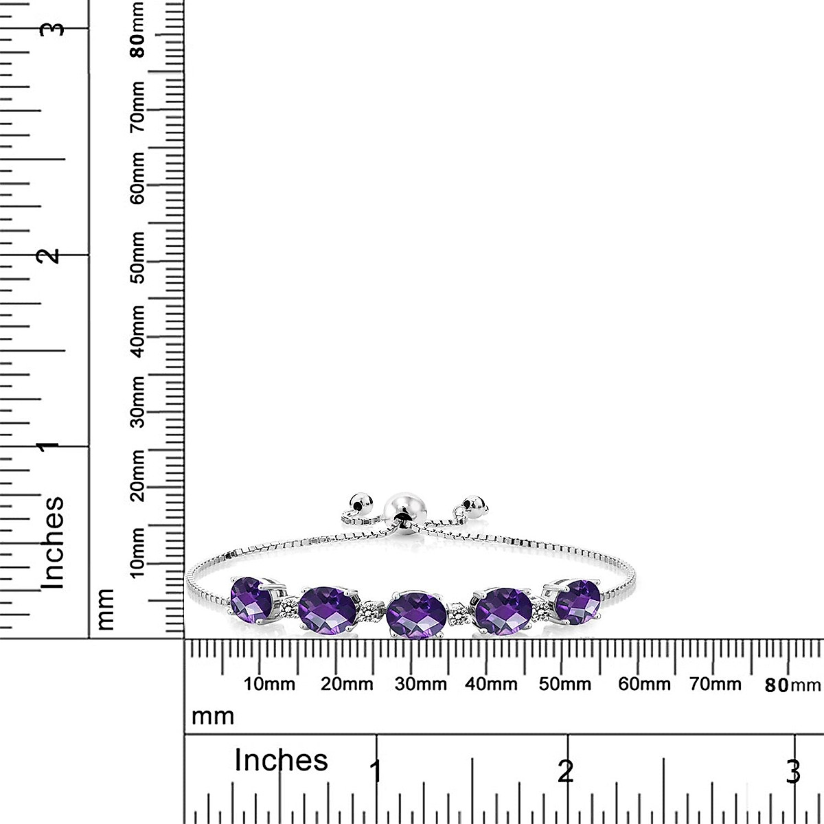 Gem Stone King 925 Sterling Silver Oval Checkerboard Purple Amethyst and White Diamond Tennis Bracelet For Women (6.26 Cttw, Gemstone Birthstone, Fully Adjustable Up to 9 Inch)