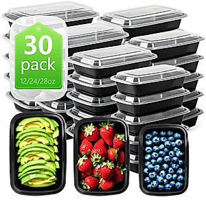 NutriBox [30 Pack] Meal Prep Containers in 3 Sizes 12, 24, 28 oz, Durable, Stackable, Reusable, BPA Free, Microwaveable, Dishwasher, Freezer Safe, Bento Box, Food Storage Set