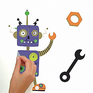 RoomMates RMK3941SCS Robots Peel and Stick Wall Decals,Orange, Blue, Purple, Green