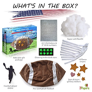 2Pepers Make Your Own American Football Pillow, Football Gifts for Boys and Girls Ages 3 4 5 6 7 8 9 10 Years and Up, DIY Arts and Crafts Kit for Kids, Sports Football Present, Boys Toys