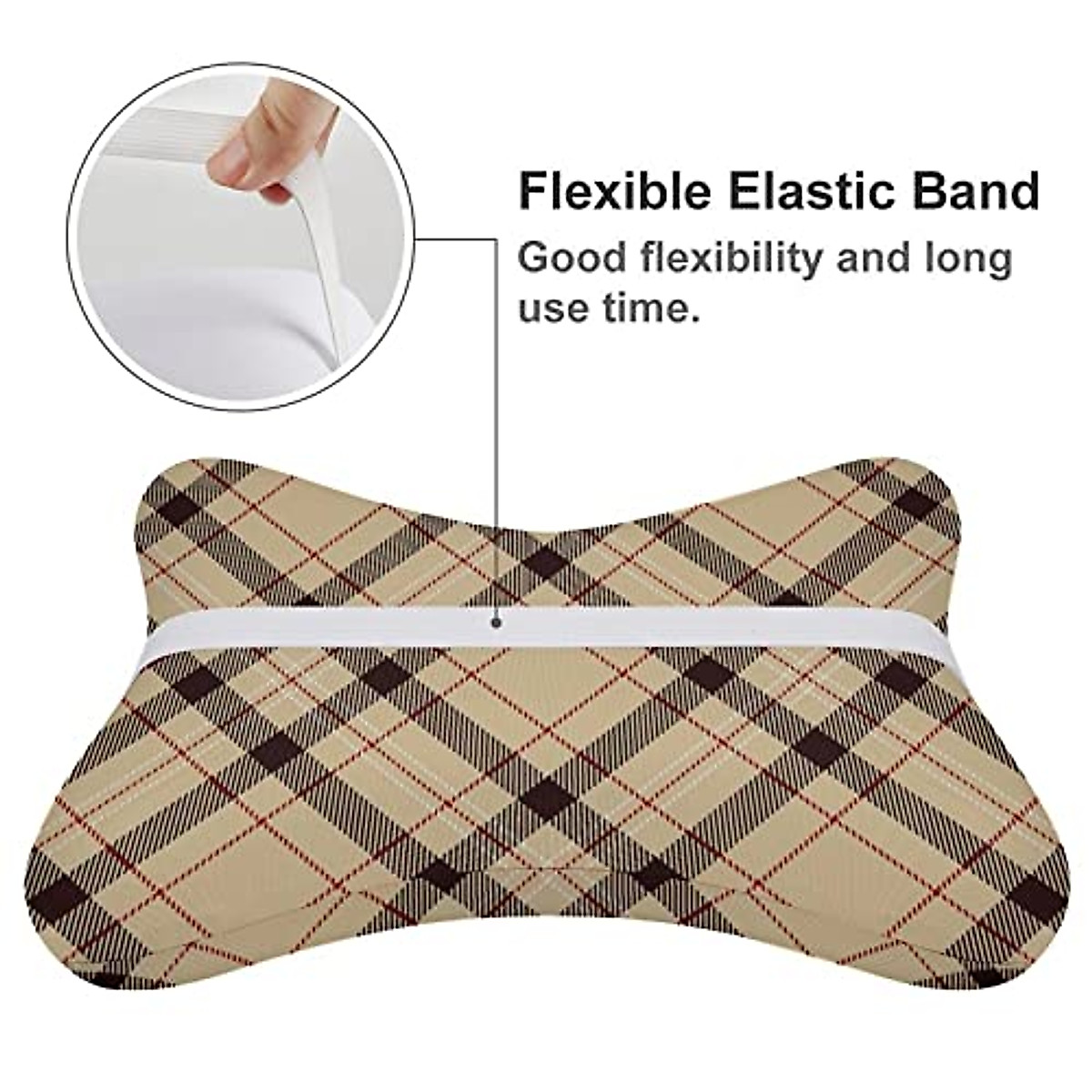 JZDACH Car Neck Pillow Memory Foam Head Rest Support Cushion Compatible with Black red Beige and White Plaid Tartan Flanne for Travel Car Seat, Boys Gaming Office Chair,Travel Portable Pillow