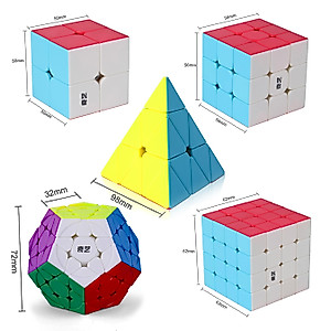 Roxenda Speed Cube Set, Speed Cube Bundle of 2x2 3x3 4x4 Megaminx and Pyramid Cube Smoothly Stickerless Magic Cubes Collection for Kids Teens & Adults [5 Pack]