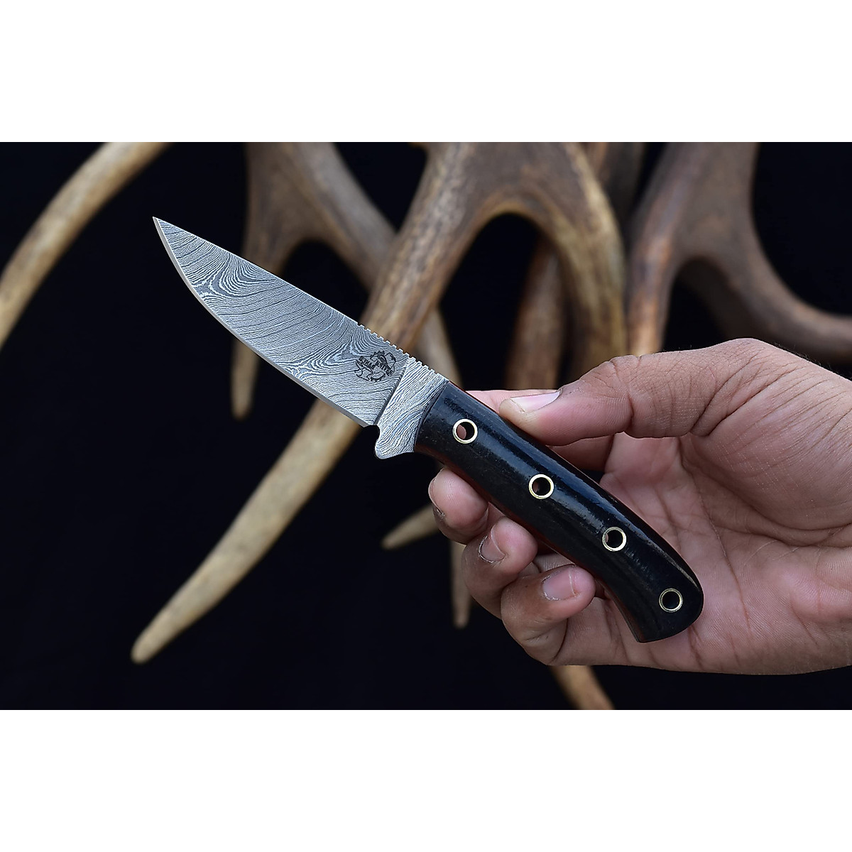 Knives Ranch Handmade Damascus Steel EDC Utility Knife - Full Tang - Burlap Micarta Handle - Heavy-Duty Pancake Sheath Snug Fit (3112-M)