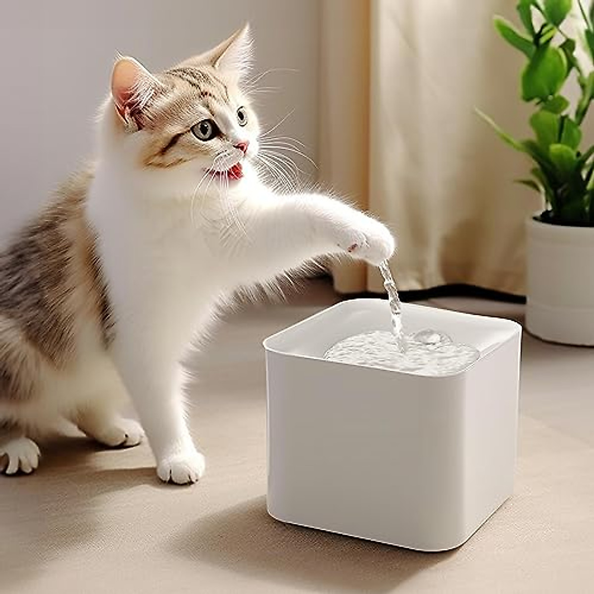 Cat Water Fountain,luti 67 oz/2.0L Automatic Water Fountain for Cats Inside with LED Light for Cats, Dogs, Multiple Pets, Replacement Filters Included, White