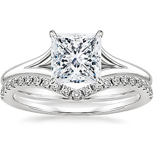 Moissanite World Princess Cut 2 Carat Moissanite Engagement Ring, Wedding Ring, Eternity Sterling Silver Ring Set, Anniversary/Christmas/Birthday/Valentine's Day Jewelry Gift (10.5)