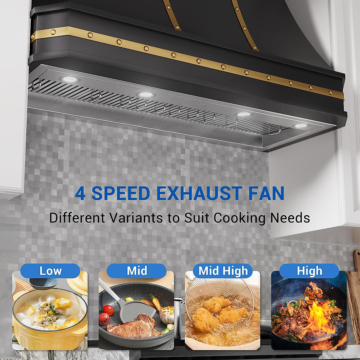 CT Copper Tailor Built-in Range Hood Insert Vent 48 Inch, 1150 CFM with 4-Speed Fan, LED Light, Dishwasher-safe Baffle Filter,Stainless Steel