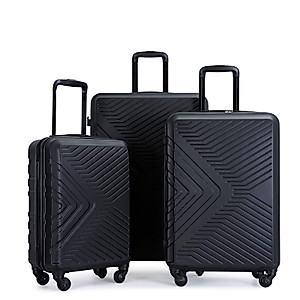 Tripcomp Luggage Sets Wear-Resistance Hardside Lightweight Suitcase Double Spinner Wheels, TSA Lock,Two Hooks, Scratch-resistant Carry-on, 3 Piece Set(20/24/28) (Jet black)