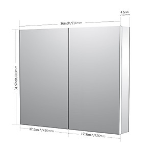 Sunrosa Medicine Cabinet with Mirror, 36" W×31.5" H Bathroom Tempered Glass Mirror Medicine Cabinet, Wall-mountable and Recessed-in Medicine Cabinet for Bathroom, 2 Symmetrical Doors Medicine Cabinet