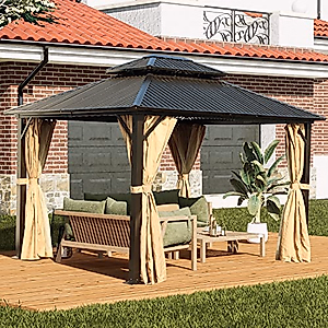 BPS Hardtop Gazebo Outdoor Tent Shelter Canopy 10' X 12' with Netting for Patio, Garden, Yard and Party