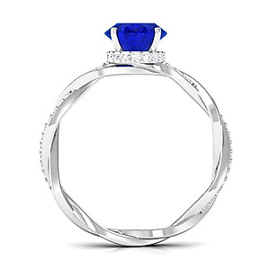 Rosec Jewels Lab Grown Blue Sapphire 8X10mm Oval Engagement Ring, AAAA Quality, Sapphire Diamond Ring (Ready to Gift), 14K White Gold, Size:US 8.50