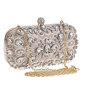 UBORSE Women Wedding Clutch Purse Noble Crystal Beaded Evening Bag Clutch Bag Apricot Small