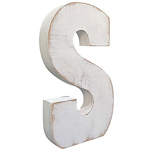 ABELOTS Large Wood Letter Distressed White Wash Alphabet Wall Décor Monogram Letter Alphabet Letters Free Standing Letters Wall Letters(S)
