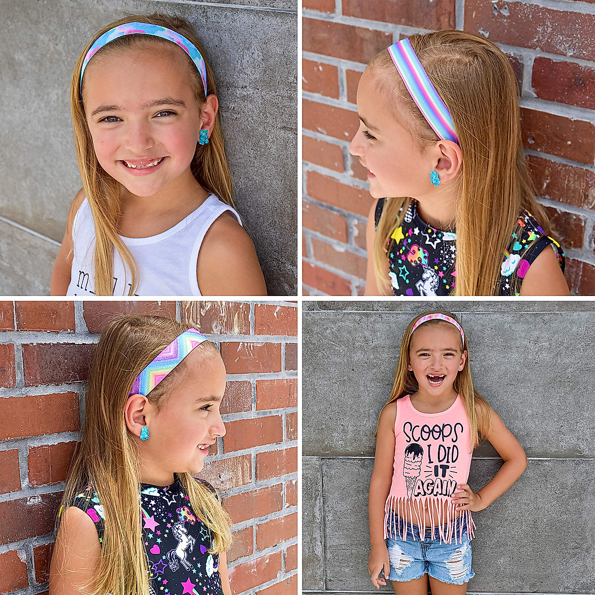 FROG SAC 6 Tie Dye Elastic Headbands for Girls, No Slip Adjustable Rainbow Hair Bands for Kids, Stretch Head Band for Teens, Cute Hair Accessories for Birthday Party Favors