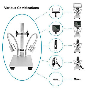Aluminum Alloy Stand for USB/WiFi/LCD Digital Microscope Camera, Cainda Universal Metal Stand Holder (with Fill Light)