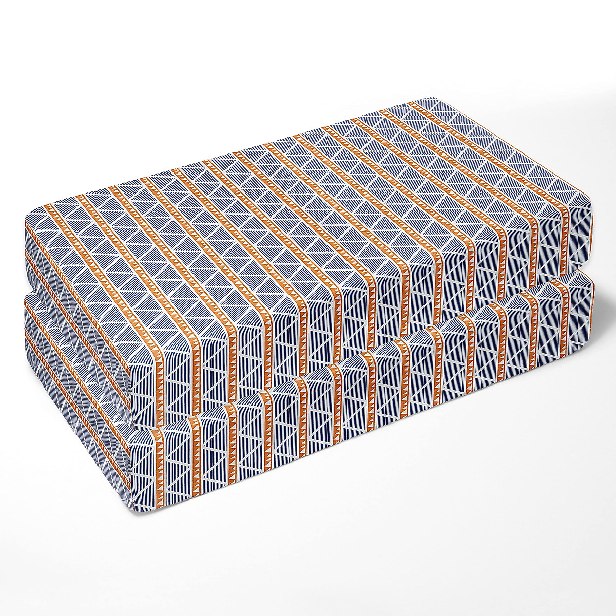 Bacati - 2 Pack Tribal/Aztec/Triangles Silky Soft Breathable 100% Cotton Muslin Baby Crib Fitted Sheets - Fits Standard 28 x 52 x 5 Crib & Toddler Mattresses (Orange/Navy Large Triangles)