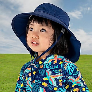 JAN & JUL Adjustable Adventure Baby Sun Hat for Boy Large Brim (M: 6-24 Months, Navy: Navy Trim)