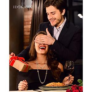 IDOKAWA 8MM Round Simulated Shell Pearl Strand Layered Necklace for Women, Dainty Multiple Strands Long Necklace for Party, Vintage Costume Jewelry