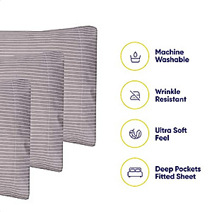 Twin Size Bed Sheets - 4 Piece 1500 Supreme Collection Fine Brushed Microfiber Deep Pocket Twin Sheet Set Bedding - 1 EXTRA PILLOW CASES, GREAT VALUE, Twin, Pinstripe Gray