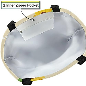 QsirBC Cartoon Sunflower Bee Canvas Tote Bag for Women Reusable Shoulder Totebag with Pocket Casual Handbag for Shopping Work Travel Gift