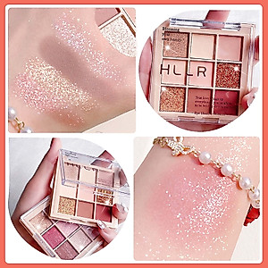 Peach Rose Gold Champagne Orange Eyeshadow Palette Women Christmas Gift, 9 Color Glitter Matte Shimmer Blendable Eye Shadow Palettes, Waterproof Highly-Pigmented Long-Lasting Korean Makeup(02# Peach)