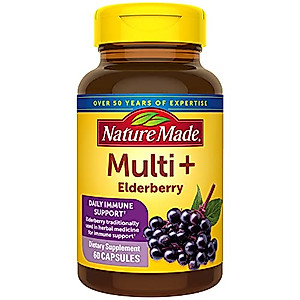 Nature Made Multi + Elderberry Capsules, Multivitamin for Daily Immune Support, One Per Day Multivitamin, 60 Count