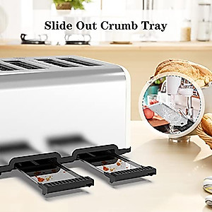 Toaster 4 Slice,1.5"Extra Wide Slot Stainless Toaster with Bagel Defrost Cancel Function, Dual Screen, Removal Crumb Tray (White)