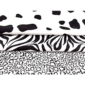 AMORNPHAN Set of 3 Black and White Animal Printed TC Cotton Fabric Leopard Zebra Cow Fat Quarters for DIY Sewing Crafts 18" x 22"