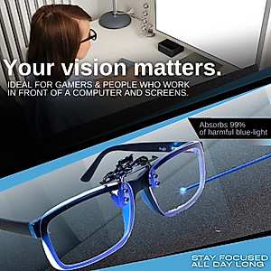 Blue Light Blocking Clip On Glasses Flip-up Computer Gaming Glasses Clip On Prevent Digital Eyes Strain Fatigue Video Gaming Eye Protection Advanced Computer Eyewear
