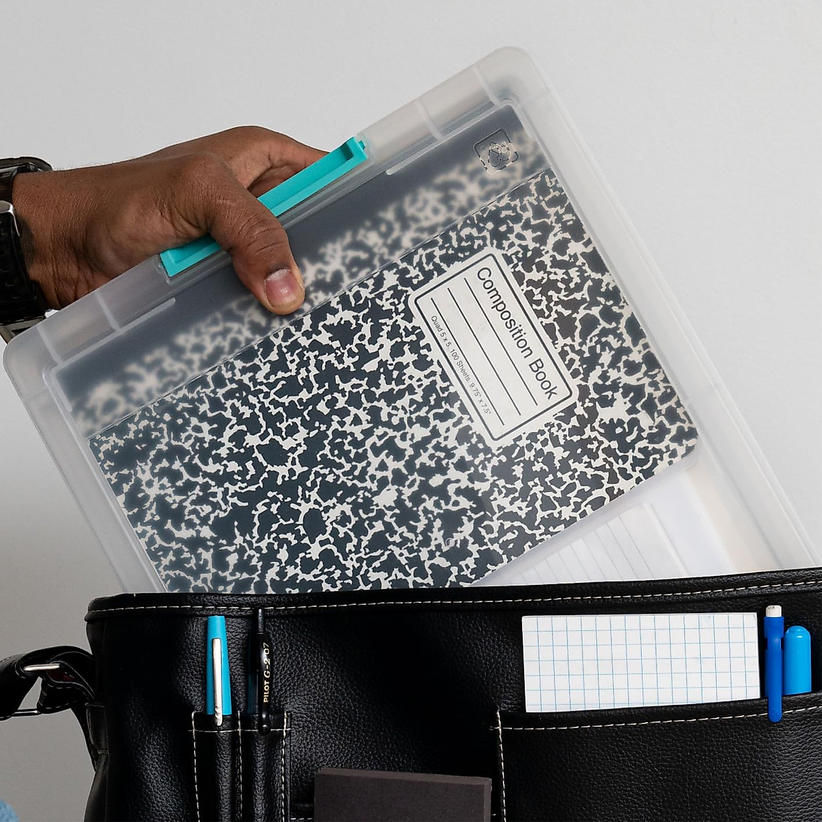 IRIS USA 6 Quart Clip Box, Clear Plastic Storage Bins with Secure Latching Buckles, Organizing Container for Office, School, Kids and Craft Room, Large, Clear/Seafoam Blue, 4 Pack