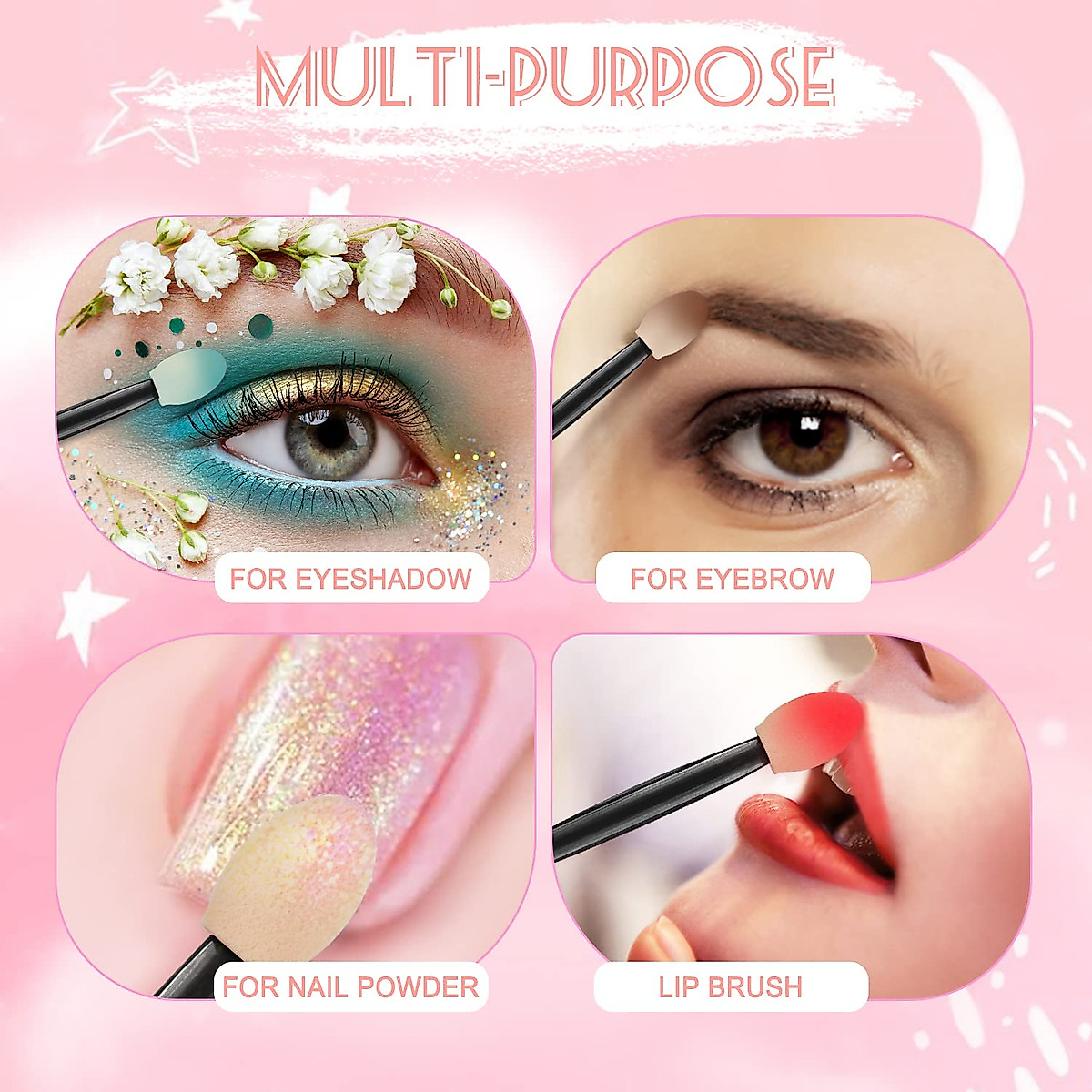 MORGLES Eyeshadow Applicators, 50pcs Eyeshadow Brush 2.4 Inch Eye Shadow Applicator Sticks Double Sided, Makeup Applicator for Women Girls, Black