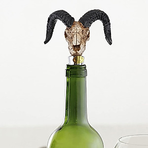 SEWACC 2pcs Decorative Wine Stoppers Animal Skull Champagne Bottle Stopper Gothic Goat Wine Stopper for Christmas Ball Party Bar Black