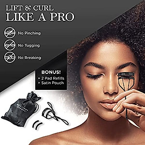 Brilliant Beauty Eyelash Curler with Satin Bag & Refill Pads - Award Winning Eye Lash Curlers for Dramatically Curled Eyelashes & Lash Lift in Seconds (Jet Black)