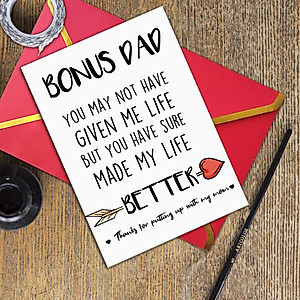 Ziwenhu Bonus Dad Fathers Day Card,Dad Birthday Gifts From Stepdaughter Stepson,Fathers Day Card for Stepdad,Thanks For Putting Up With My Mom Card