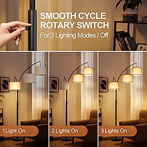 OUTON Arc Led Floor Lamp, Modern Black 3 Light Arched Tall Floor Lamp for Bedroom, 2400lm Mid Century Adjustable Standing Corner Lamps with Hanging Shade for Office Living Room, 3 Led Bulbs Included