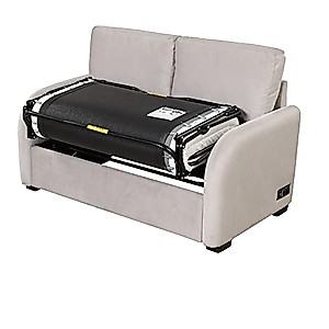 Multifunctional Velvet Loveseat Sofa with Pull Out Sleeper Couch Bed ,USB Port ,3-pin Plug & Twin Memory Mattress for Living Room Furniture Sets, Spaces Saving Design for Home, Apartment and Office