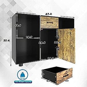 YESHOMY Nightstand Storage Cabinet with Door & Drawers for Living Room, Bedroom, 47"(L) x16(W), Black